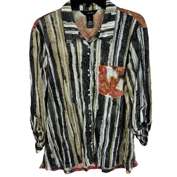 Ali Miles | Tops | Ali Miles Snap Front Blouse Top Size Medium Striped ...